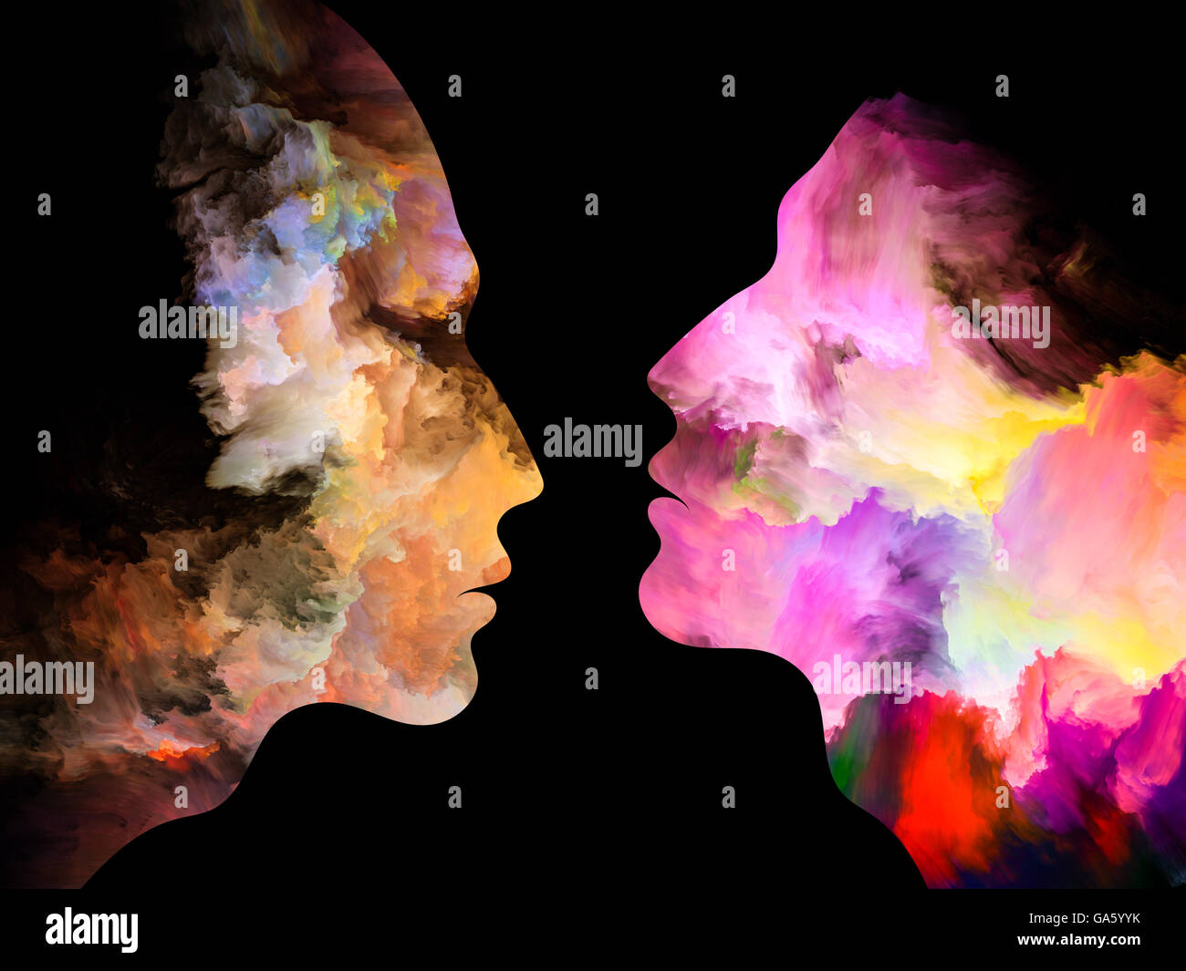 Color Profiles series. Composition of colorful human profiles on the ...