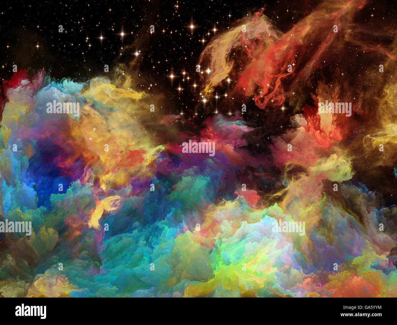 Nebula Surface series. Composition of color clouds and fractal elements ...