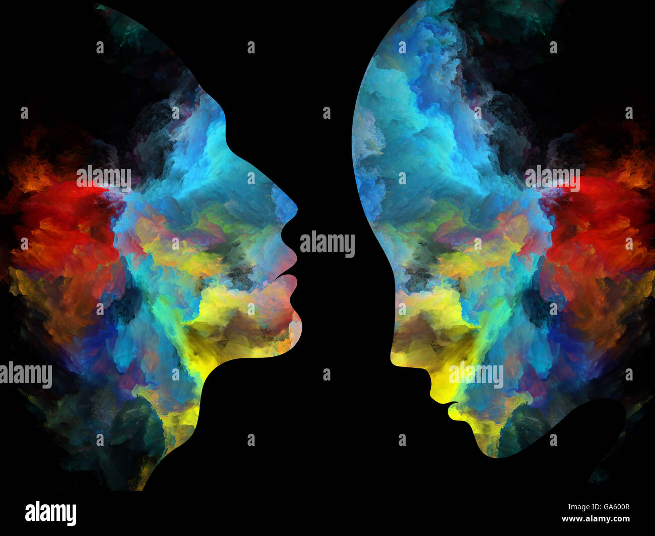 Color Profiles series. Backdrop of colorful human profiles on the ...