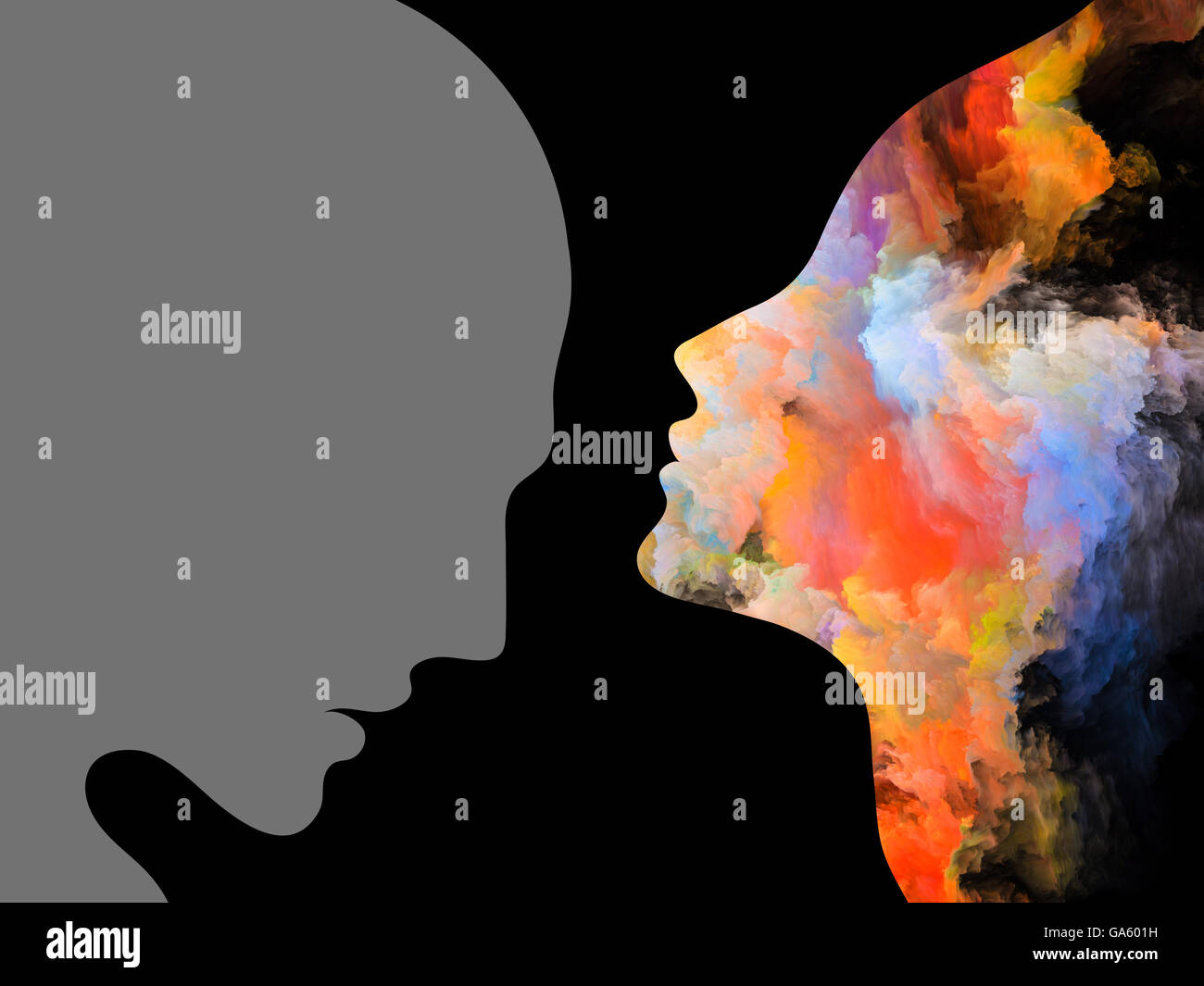 Color Profiles series. Backdrop of colorful human profiles on the ...