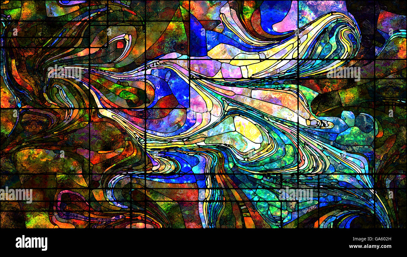 Stained Glass series. Arrangement of colorful stained glass patterns on ...