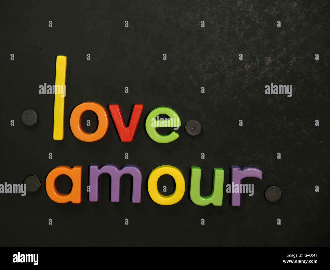 Love, Amour! Inspirational message in vibrant colorful magnet letters ...