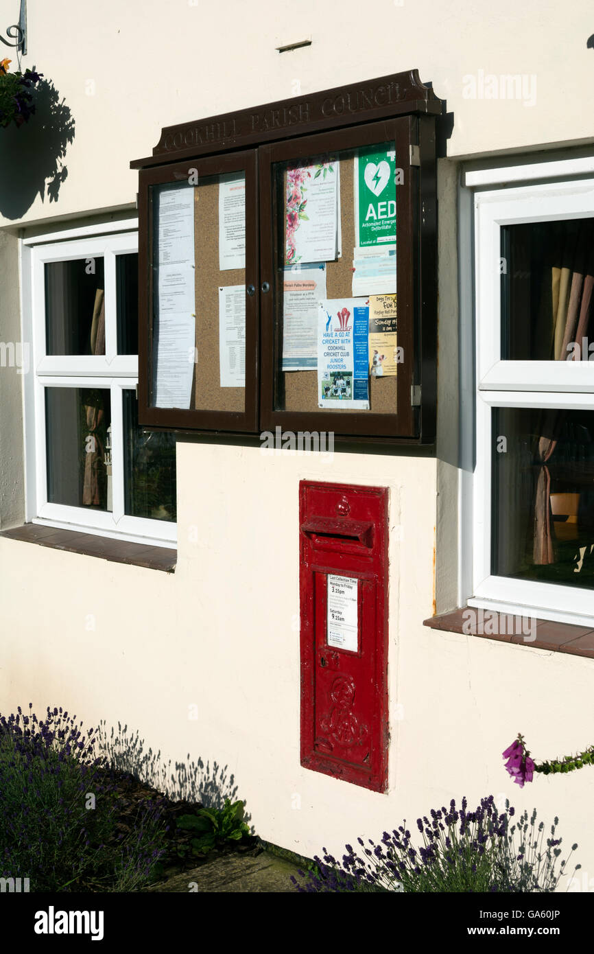 Village notice board and postbox, New End, Worcestershire, England, UK ...