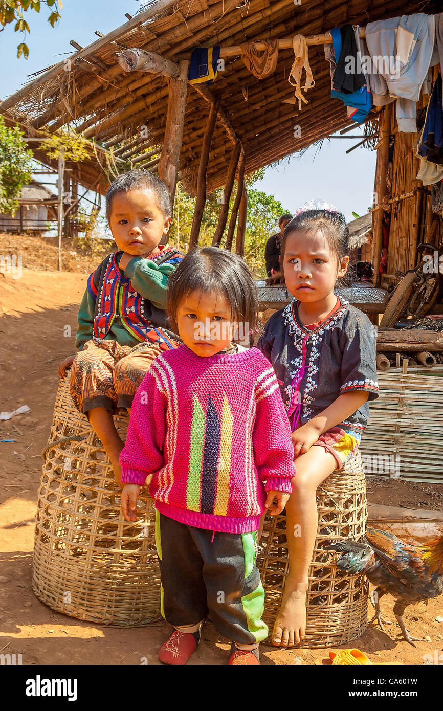 Thailand Northern Thailand Children of the Lahu Hill Tribe Stock Photo ...