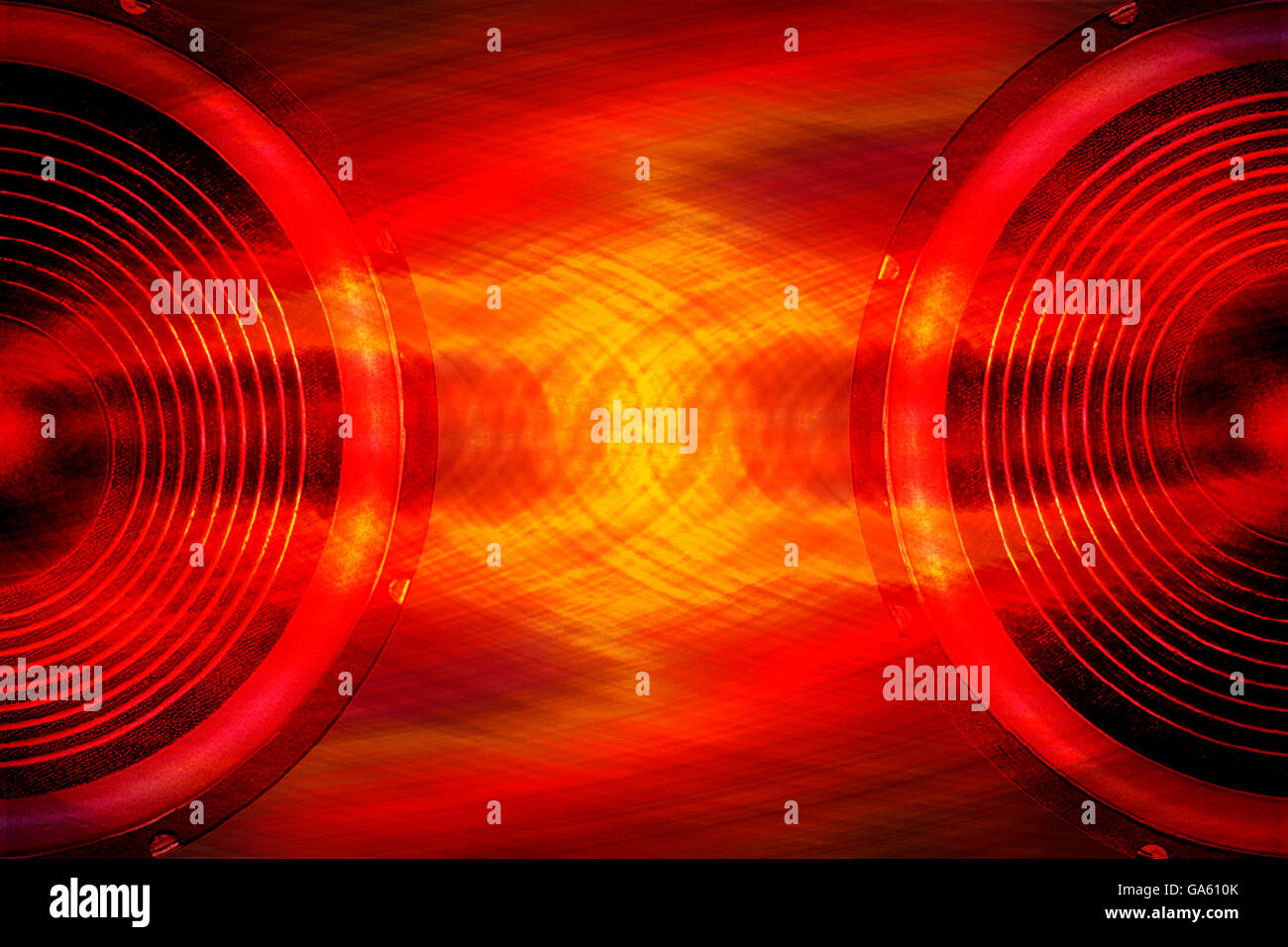 Red audio speakers sound waves background Stock Photo - Alamy