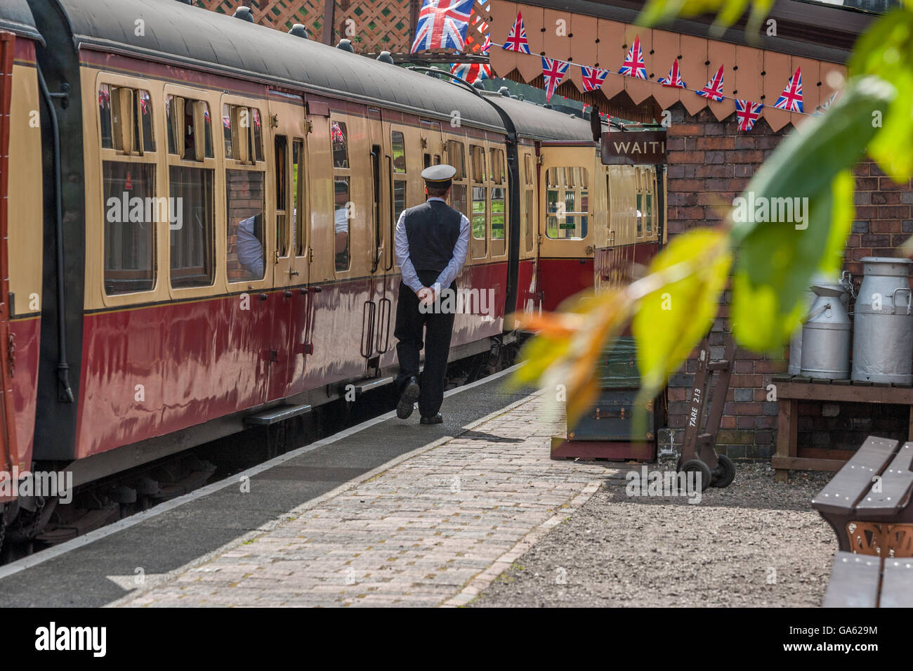 Train guards on the platform of the severn valley railway at bridgnorth ...