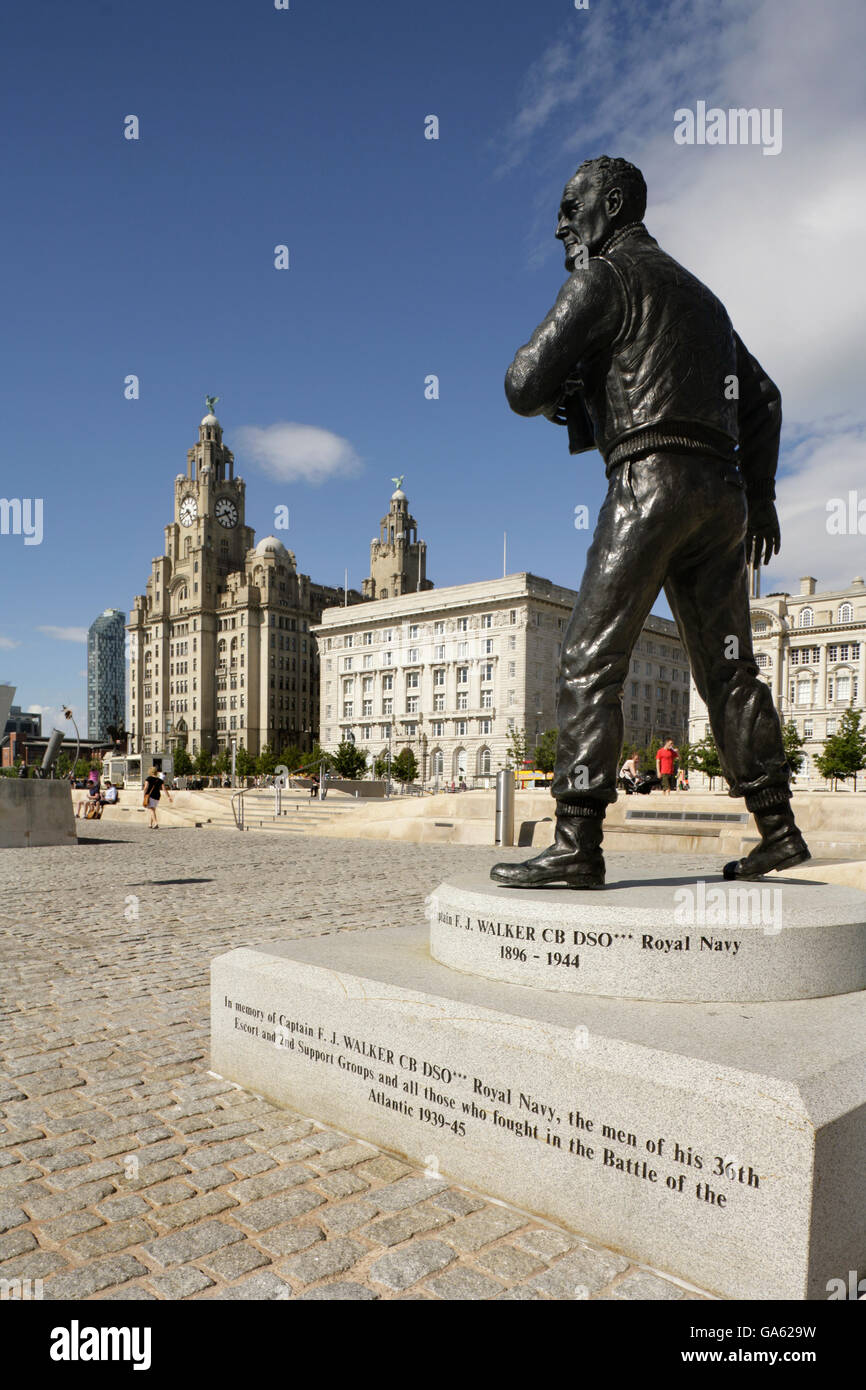 Statue of Royal Navy Captain F J Walker near the Liver Building ...