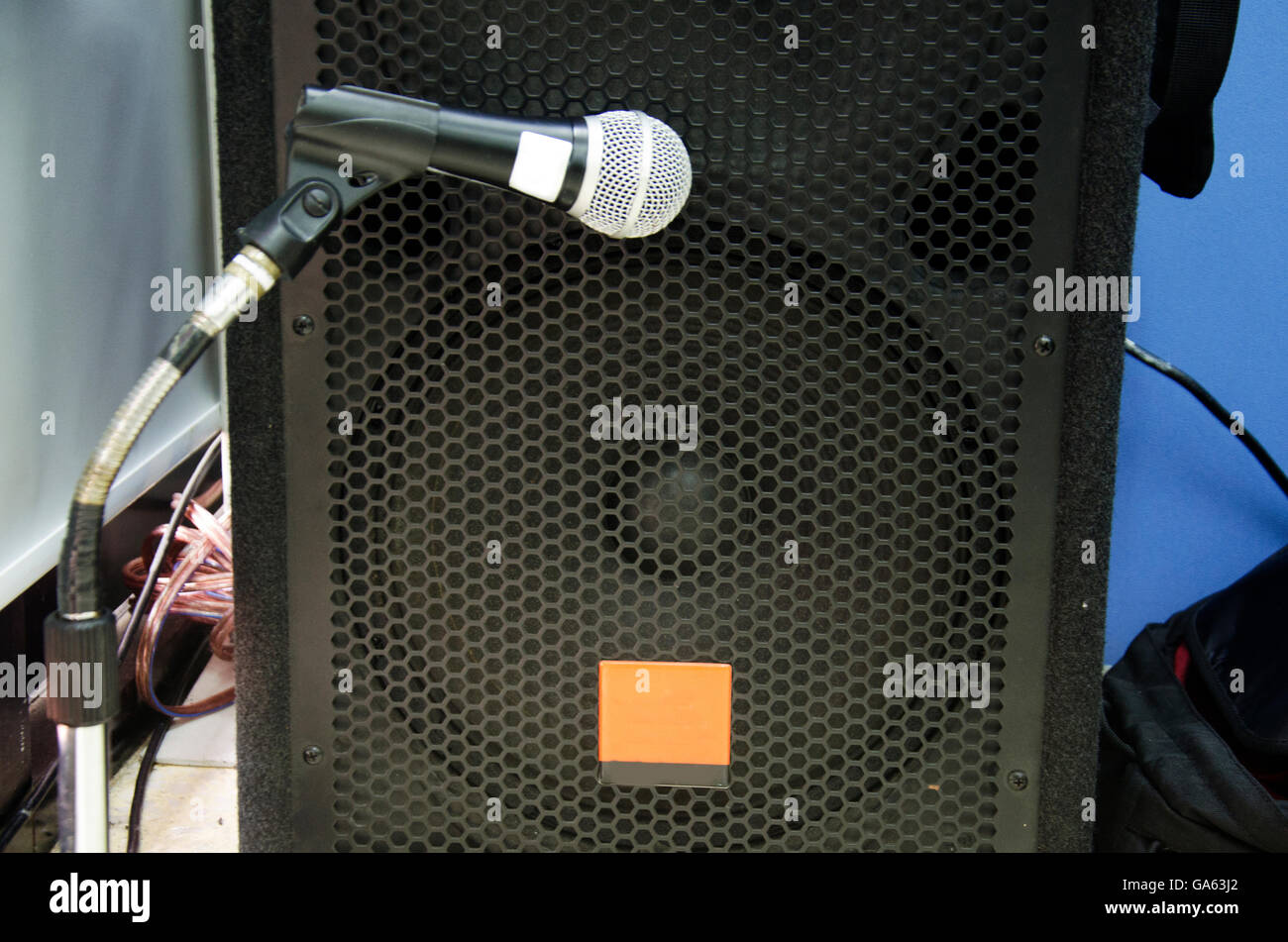 Microphone and loudspeaker box in meeting room Stock Photo - Alamy