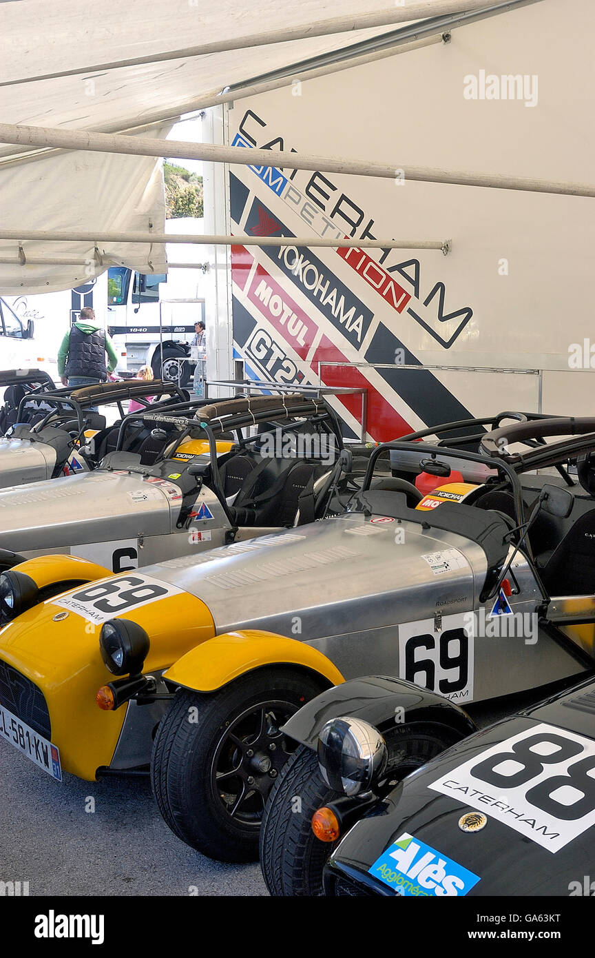 The park closed Caterham inside view where mechanics is working to ...