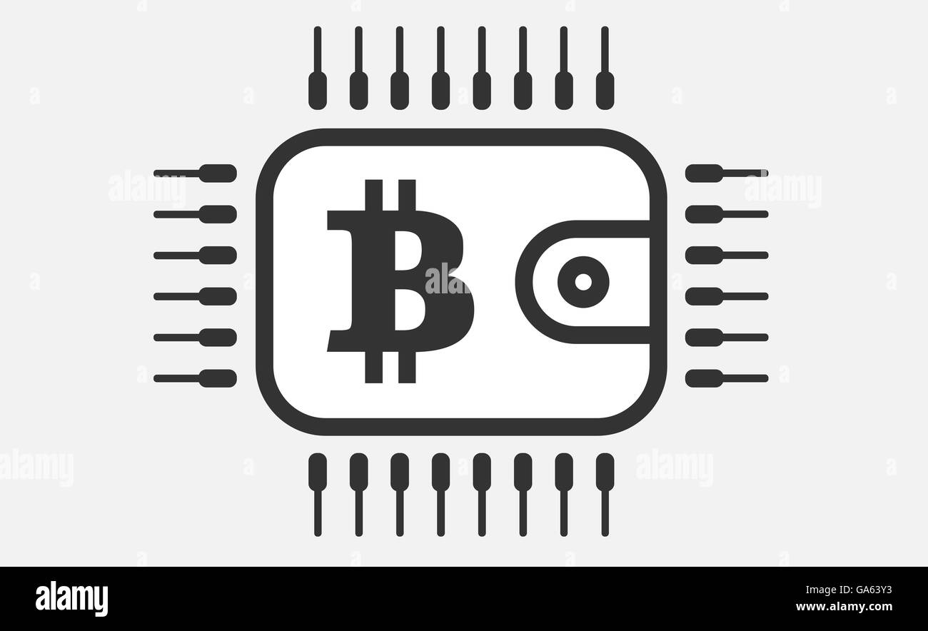 Black and white Bitcoin wallet processor CPU icon Stock Photo - Alamy