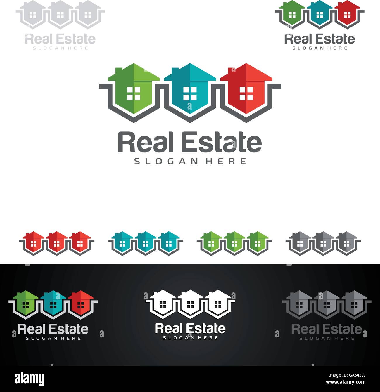 real estate vector logo design, abstract building with line shape ...