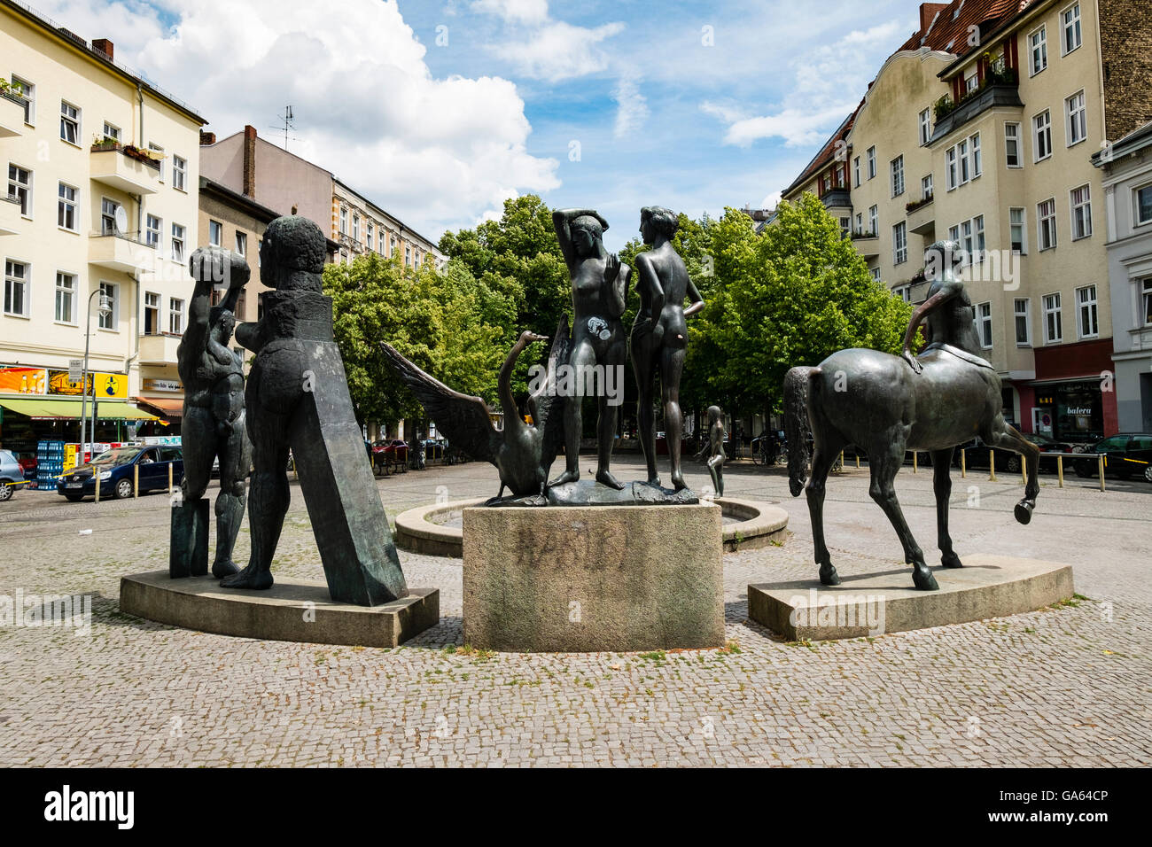 Sculptures on Karl Marx Platz in Neukšlln district of Berlin Germany ...