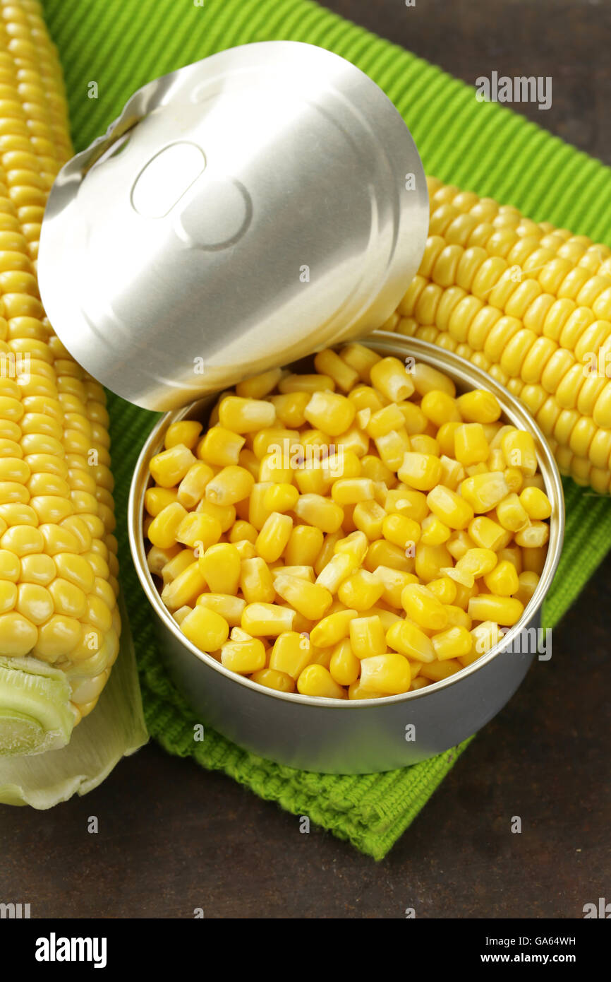 Natural organic canned corn in the pot Stock Photo - Alamy