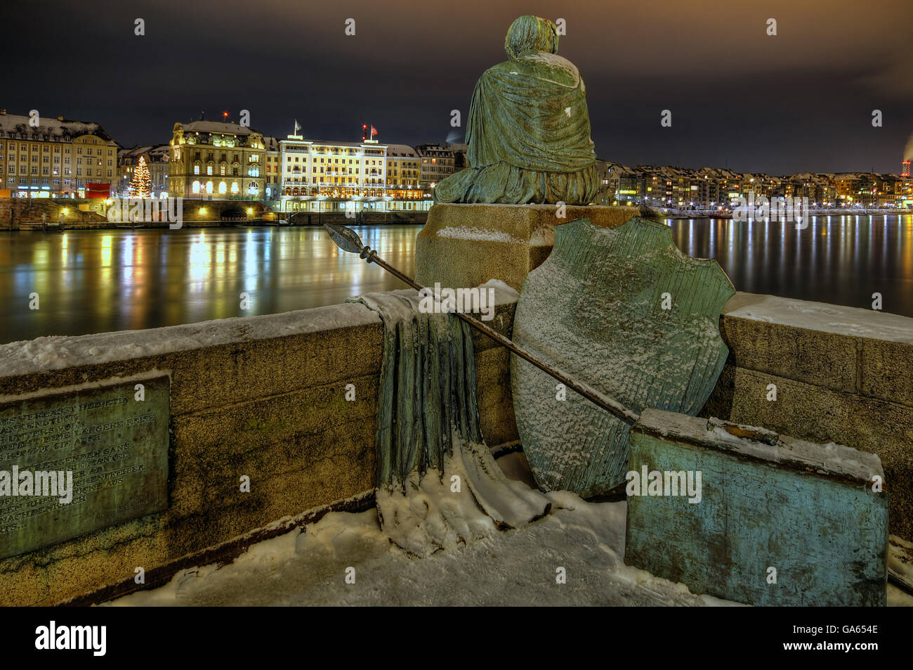 X-Mas time in Basel, Helvetia, River Rhine Bridge Stock Photo - Alamy
