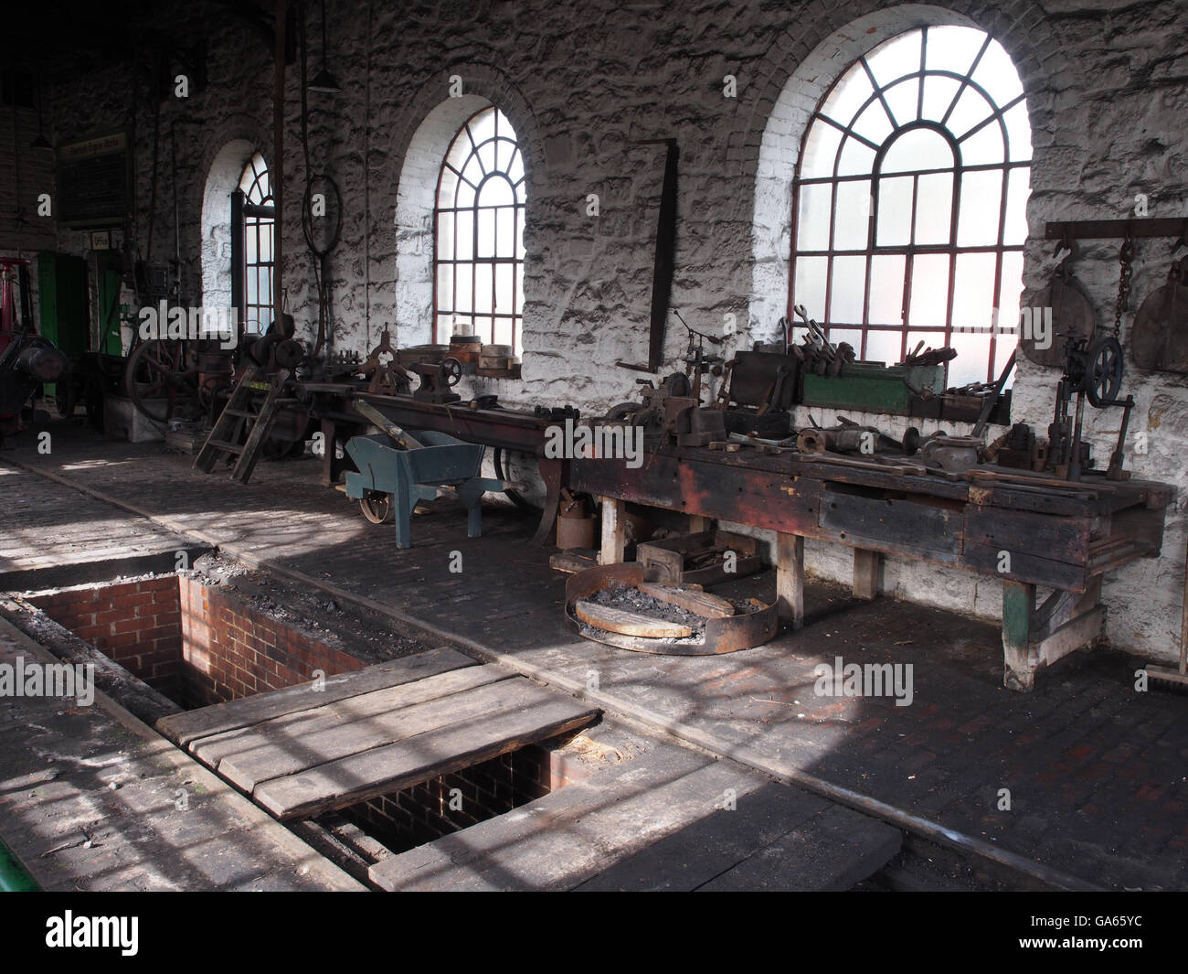 Traditionally equipped steam engine shed and workshop at the Beamish ...