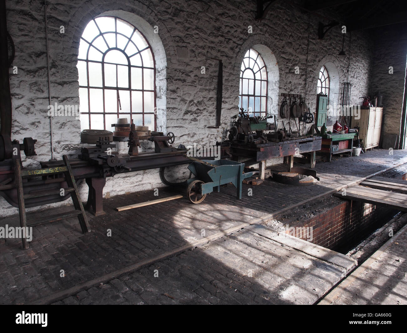 Traditionally equipped steam engine shed and workshop at the Beamish ...