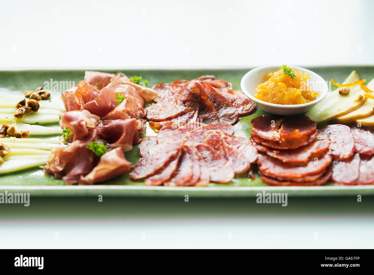 spanish serrano ham chorizo sausage and cheese tapas traditional snack ...