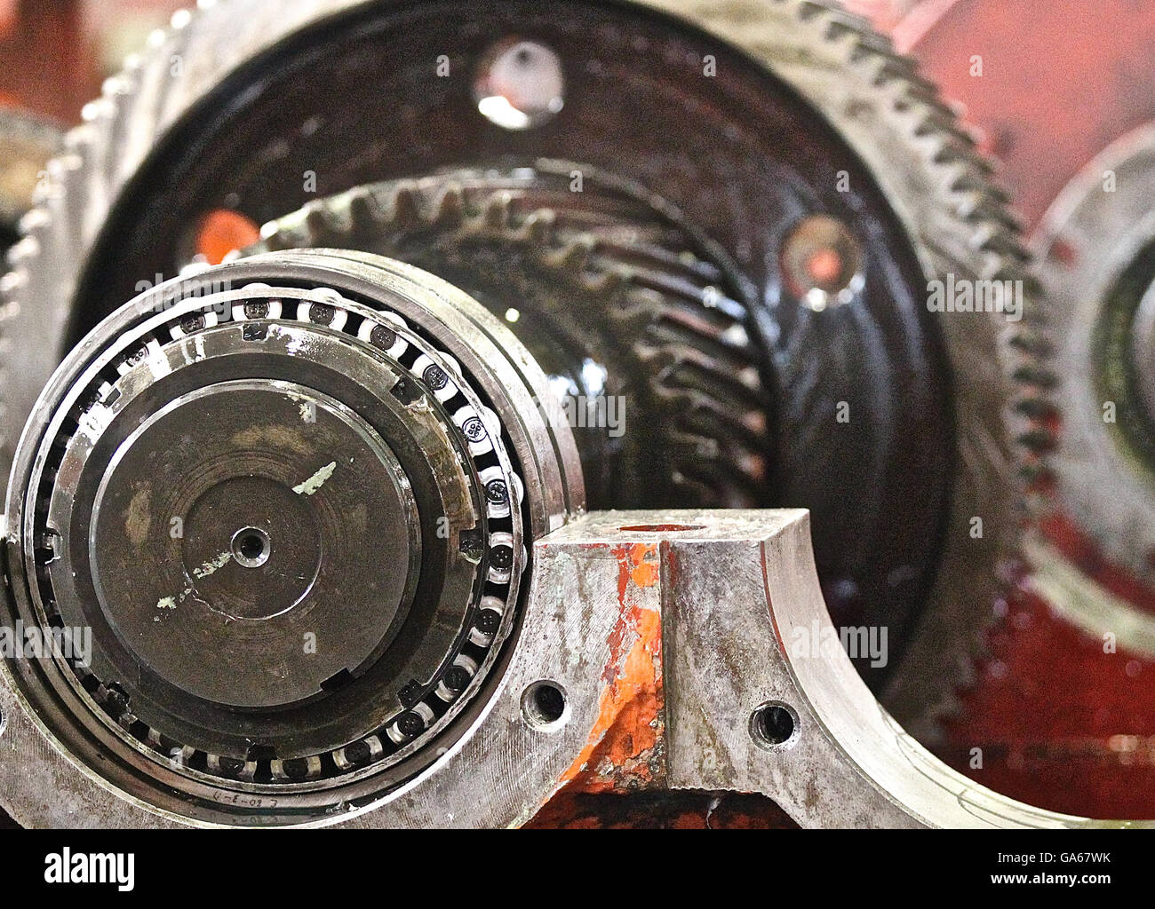 gear train in the gear rolling mill Stock Photo - Alamy