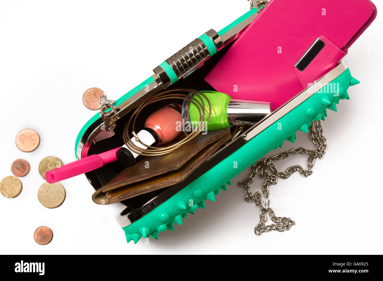 Contents Of A Modern Womans Bag Personal Items And Makeup Inside The