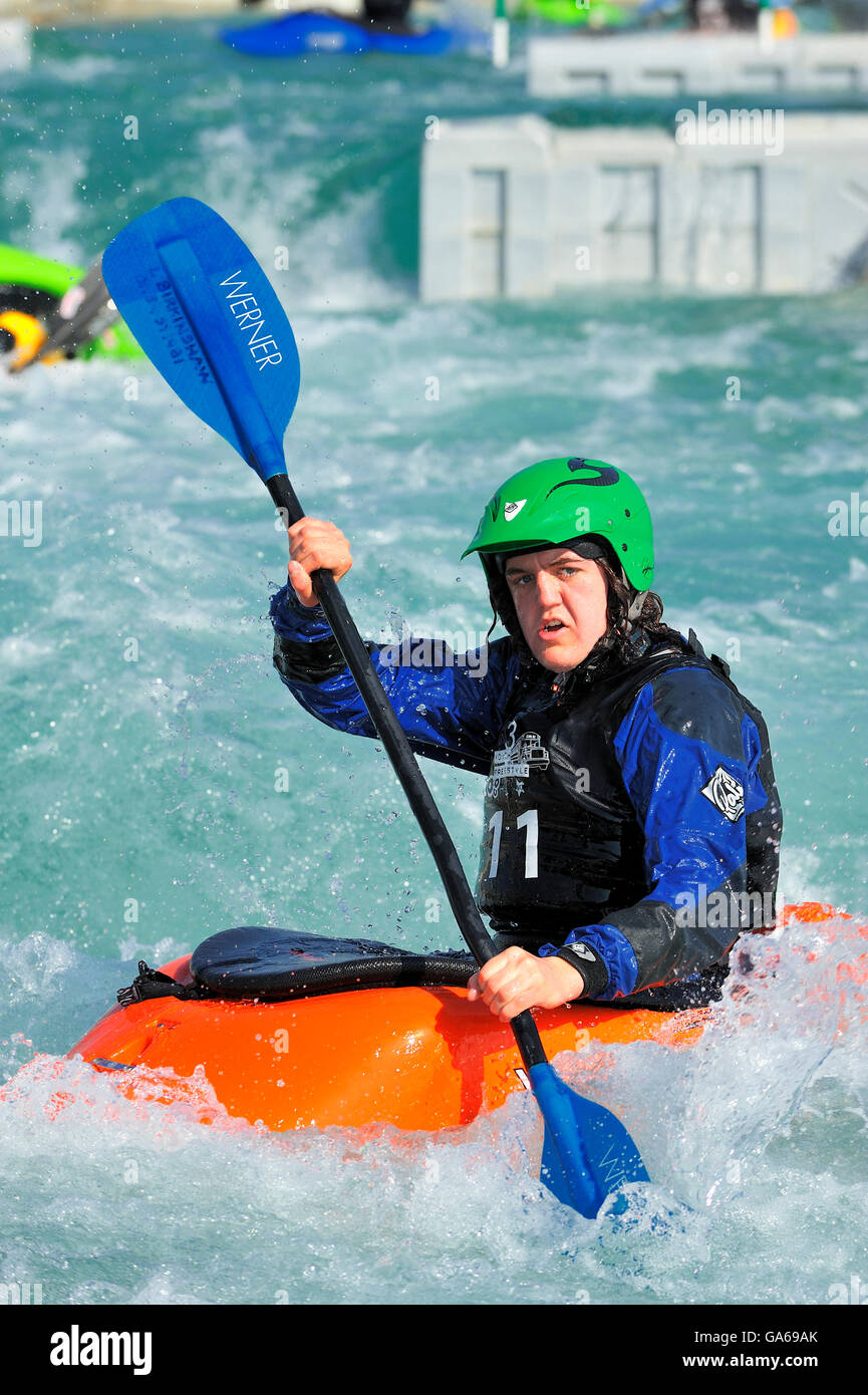 A kayaker at the White Water Centre at Waltham Abbey, England, United ...