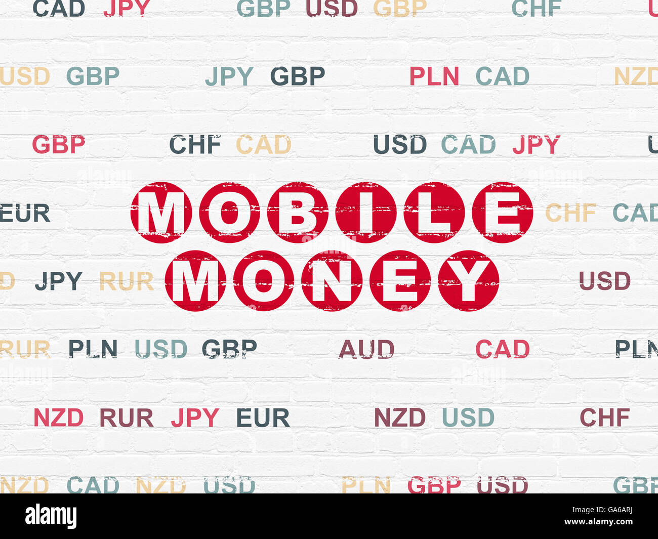 Money concept: Mobile Money on wall background Stock Photo - Alamy