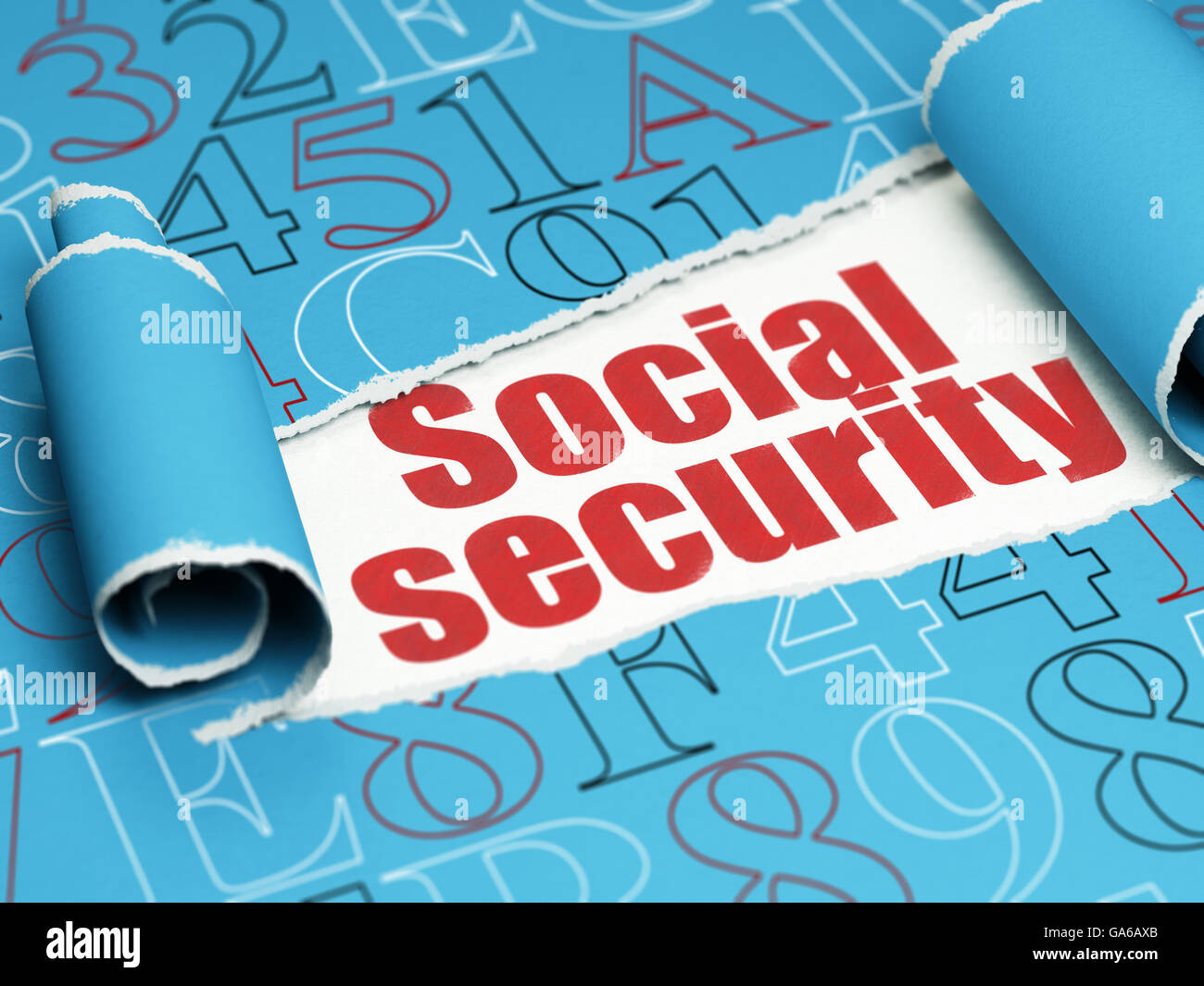 Protection concept: red text Social Security under the piece of torn ...