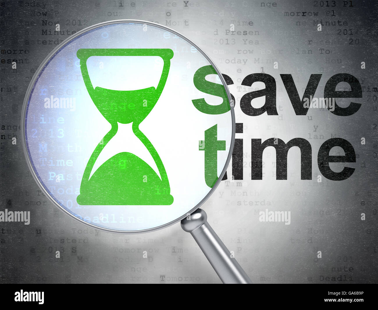 Timeline concept: Hourglass and Save Time with optical glass Stock ...