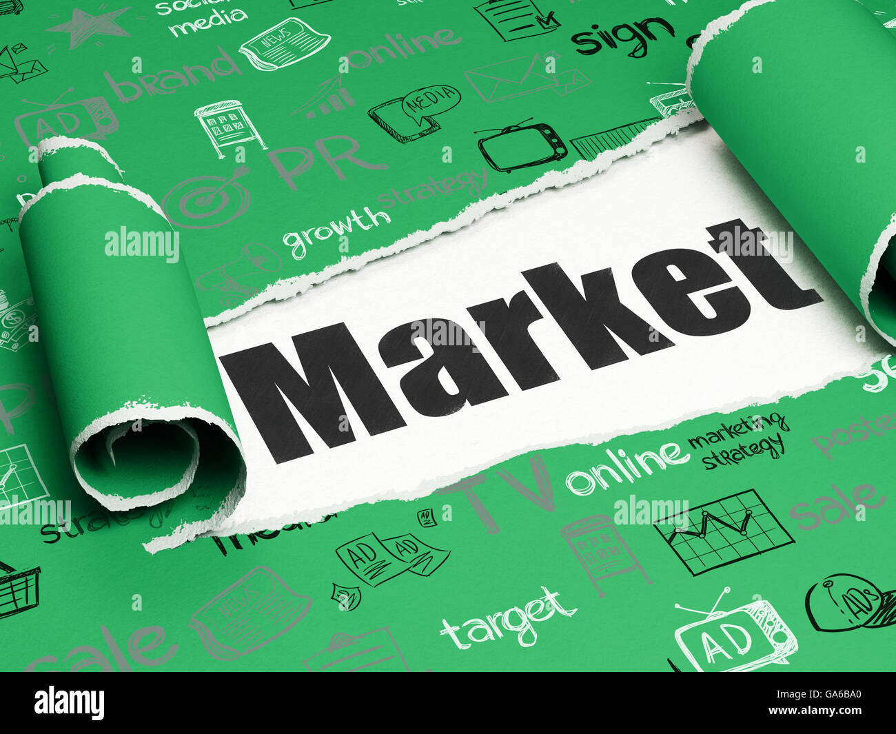 Marketing concept: black text Market under the piece of torn paper ...