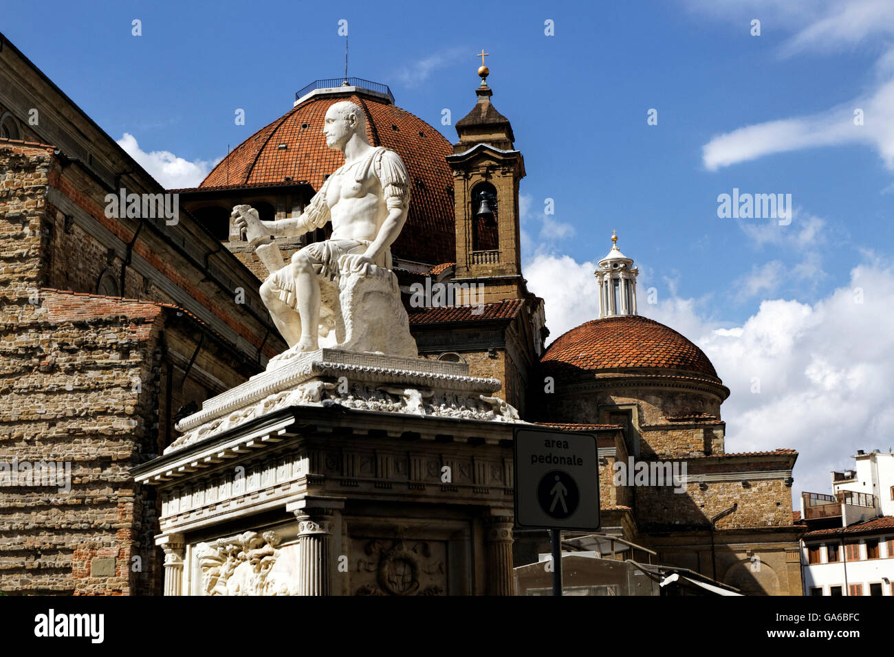 Statue of Cosimo I and church San Lorenzo, Florence, Italy Stock Photo ...