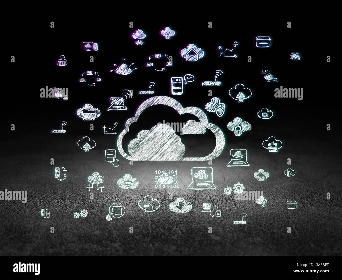 Cloud computing concept: Cloud in grunge dark room Stock Photo - Alamy