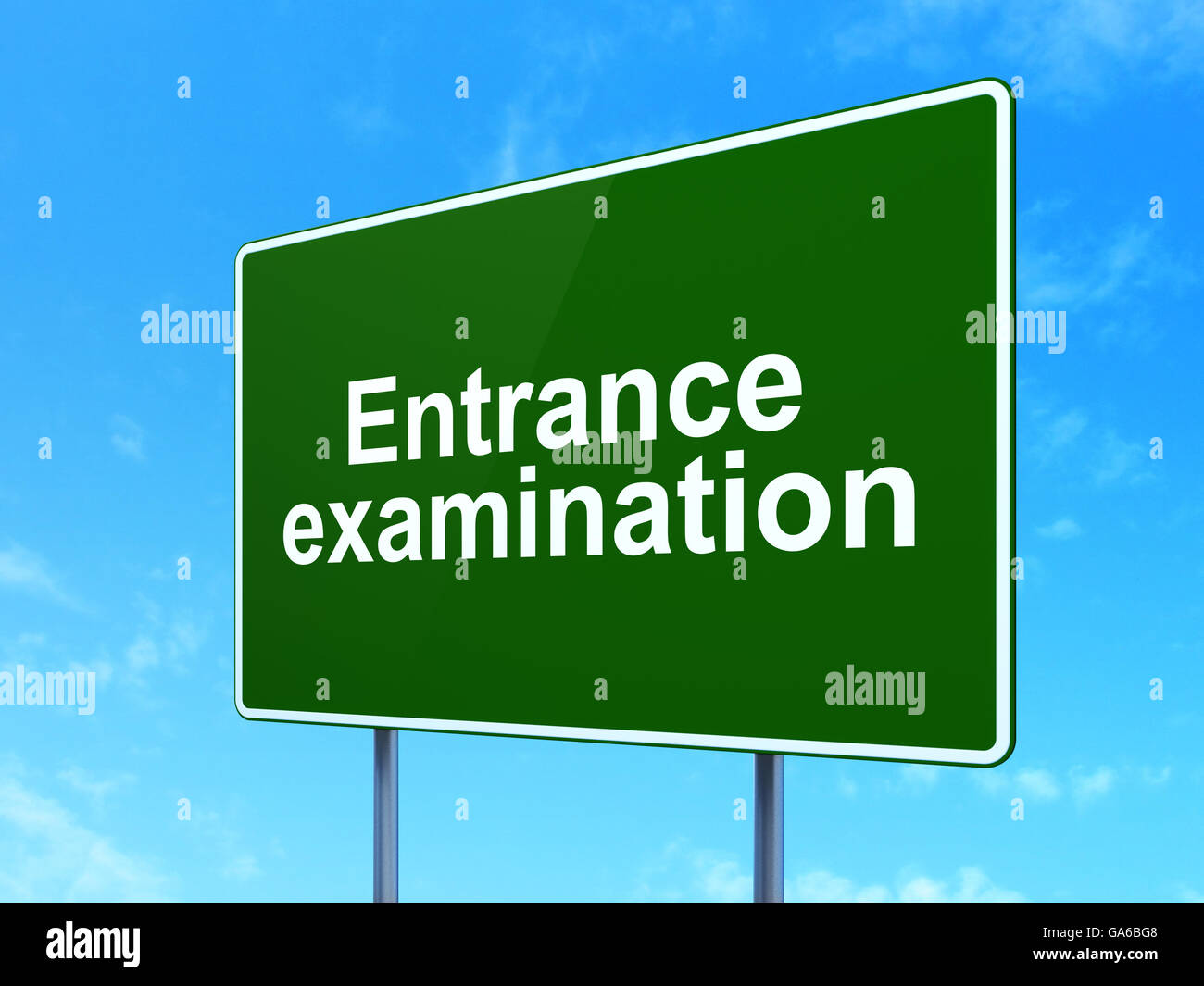 Learning concept: Entrance Examination on road sign background Stock ...