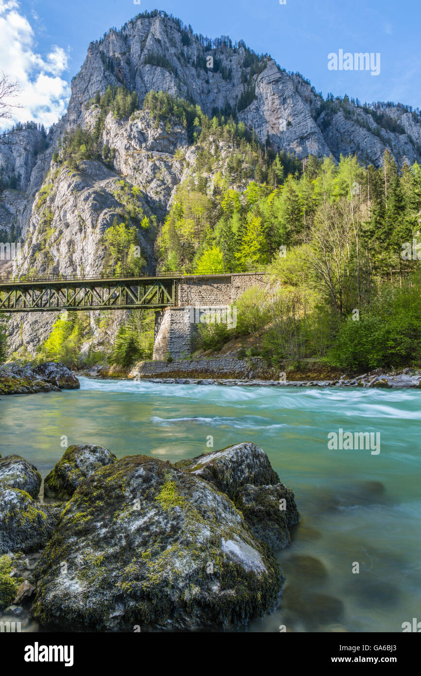 Enns River, Railroad Bridge, Train, Nationalpark Gesäuse, Styria ...