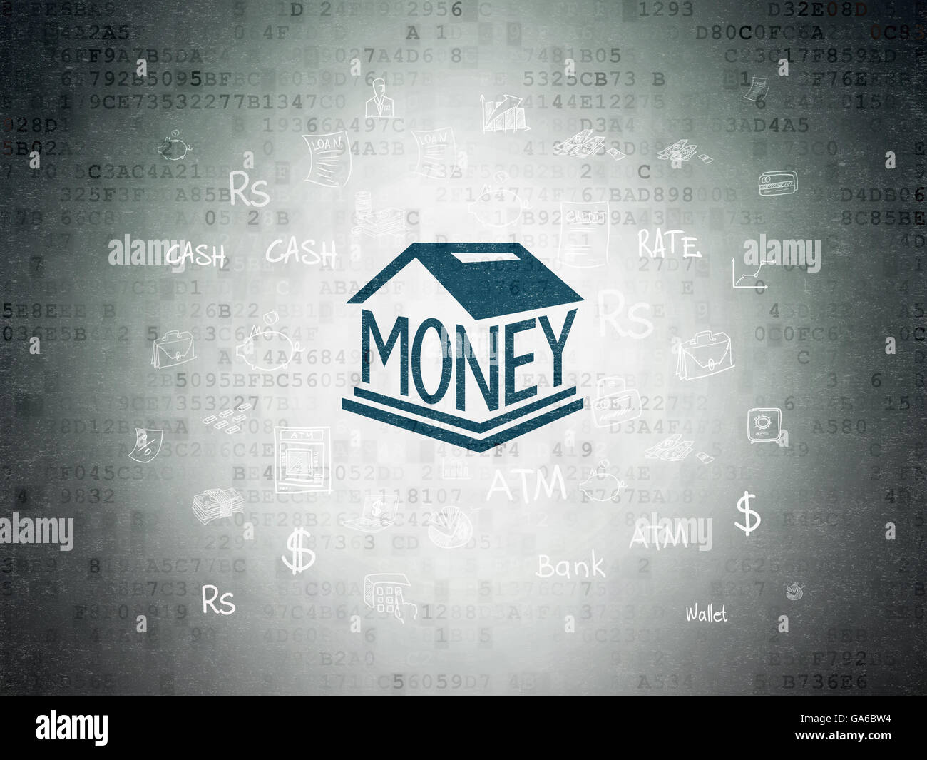 Banking concept: Money Box on Digital Data Paper background Stock Photo ...