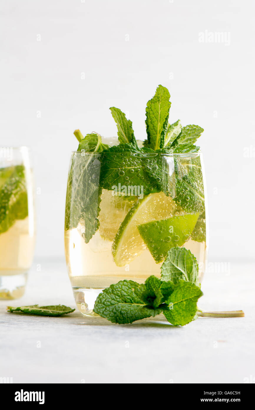 mojito cocktail with rum, lime and soda, garnished with mint Stock ...
