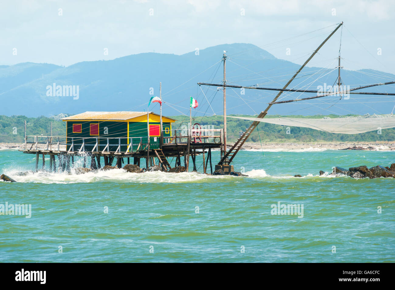 Fishing shack in the sea, Marina di Pisa Italy Stock Photo - Alamy