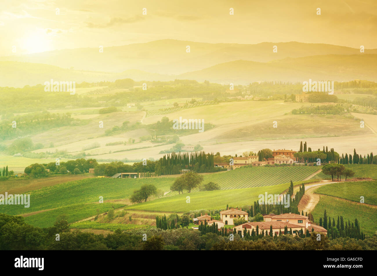 Rolling hills landscape in Tuscany, Italy Stock Photo - Alamy