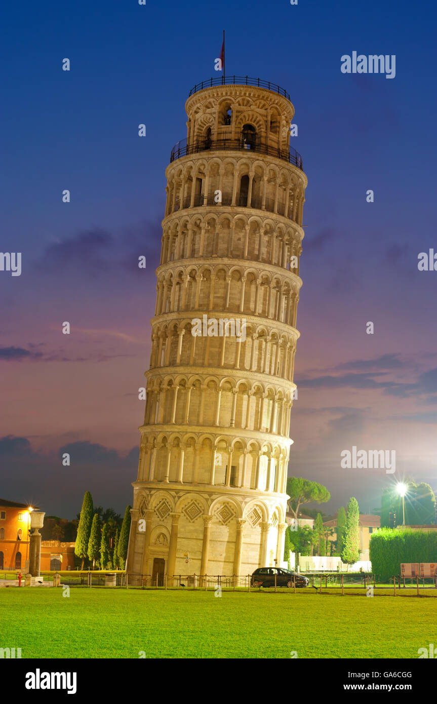 Leaning tower in Pisa at night, Italy Stock Photo - Alamy