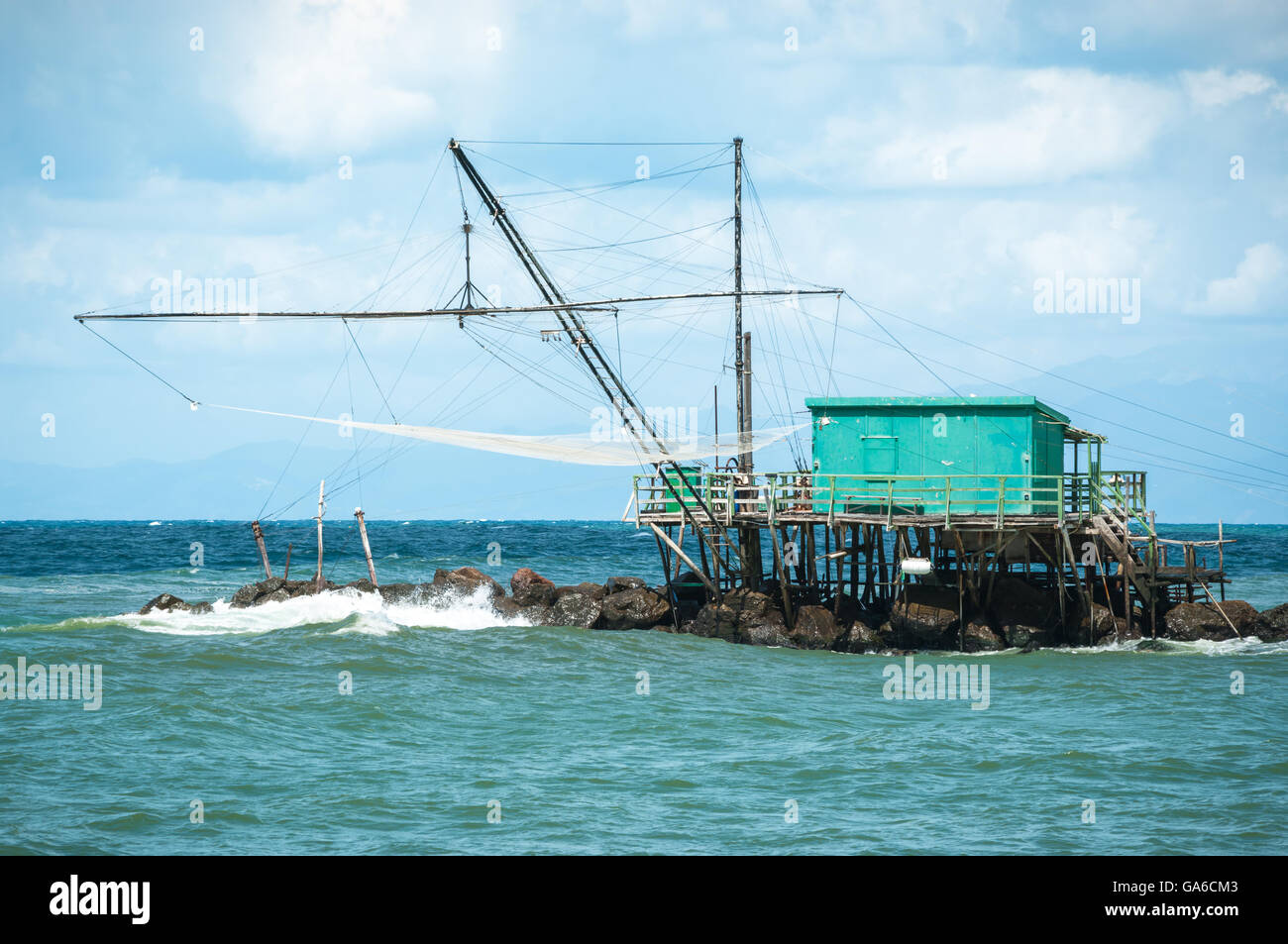 Fishing shack in the sea, Marina di Pisa Italy Stock Photo - Alamy