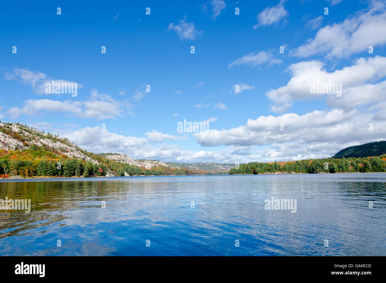 Sunrise above forest lake in Killarney park, Canada Stock Photo - Alamy