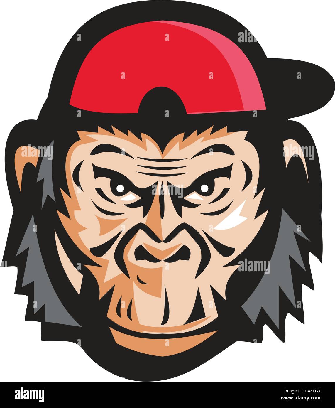 Illustration of head of an angry chimpanzee baseball player wearing ...