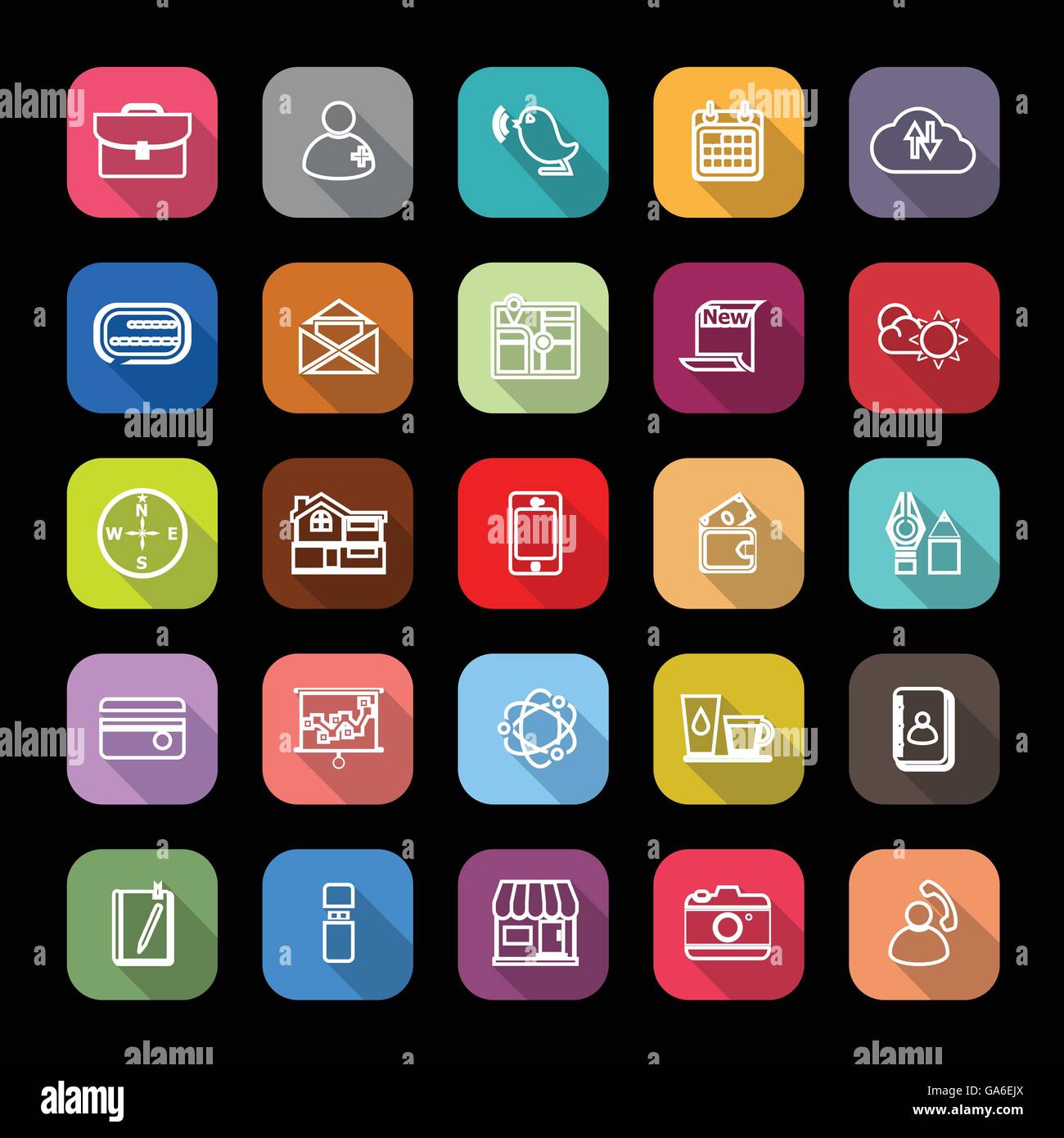 Mobile line icons with long shadow, stock vector Stock Vector Image ...