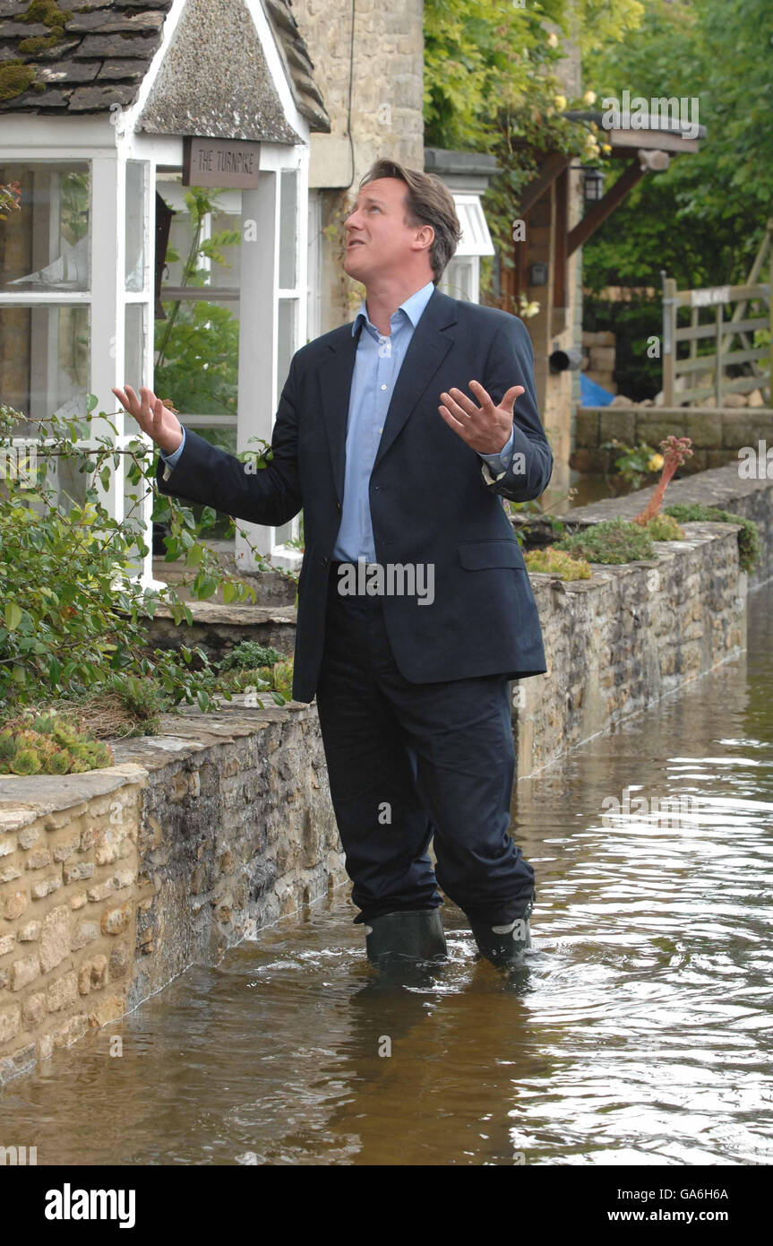Tory Leader David Cameron in flooded Clanfield near Witney during a ...
