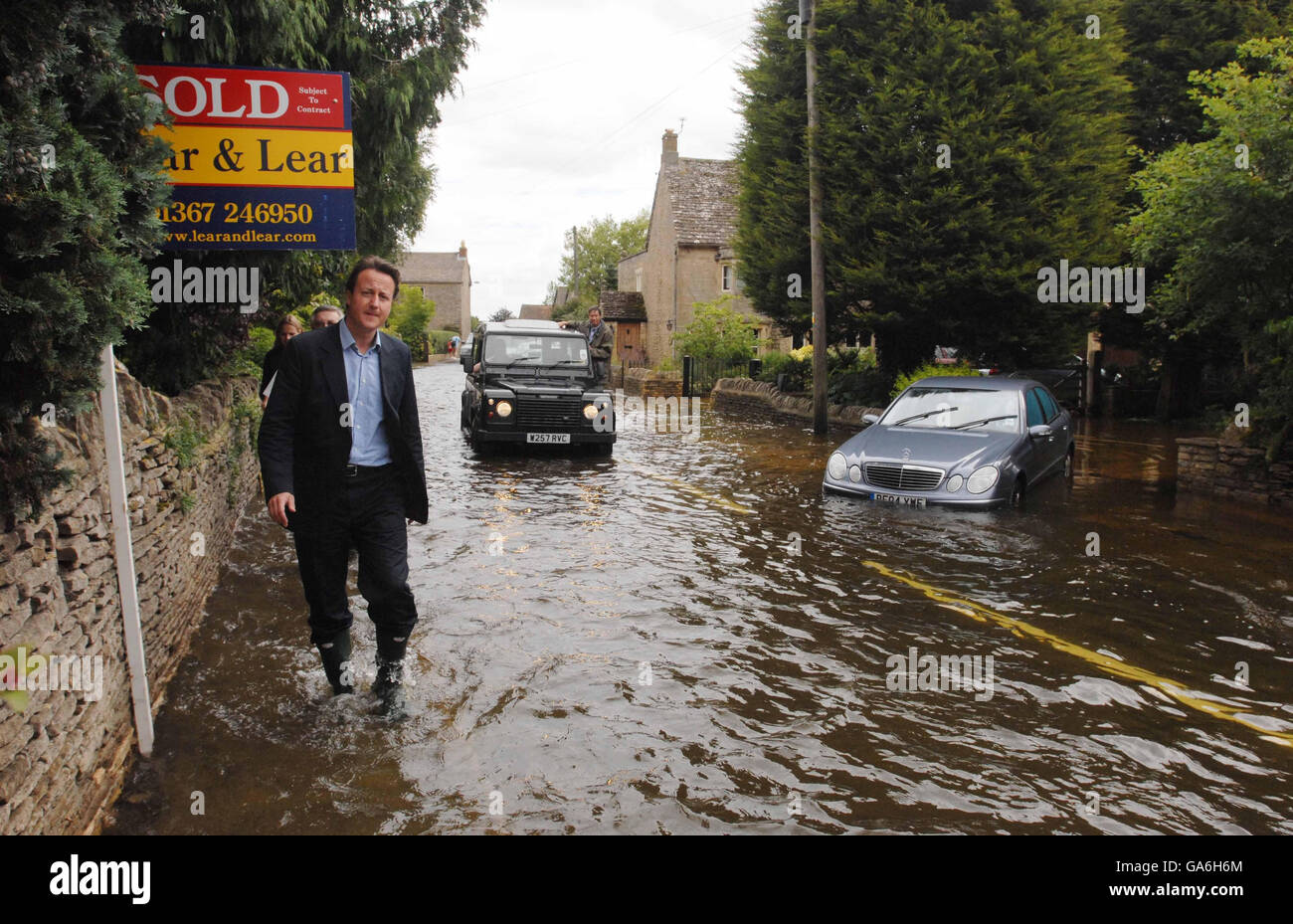Tory Leader David Cameron in flooded Clanfield near Witney during a ...