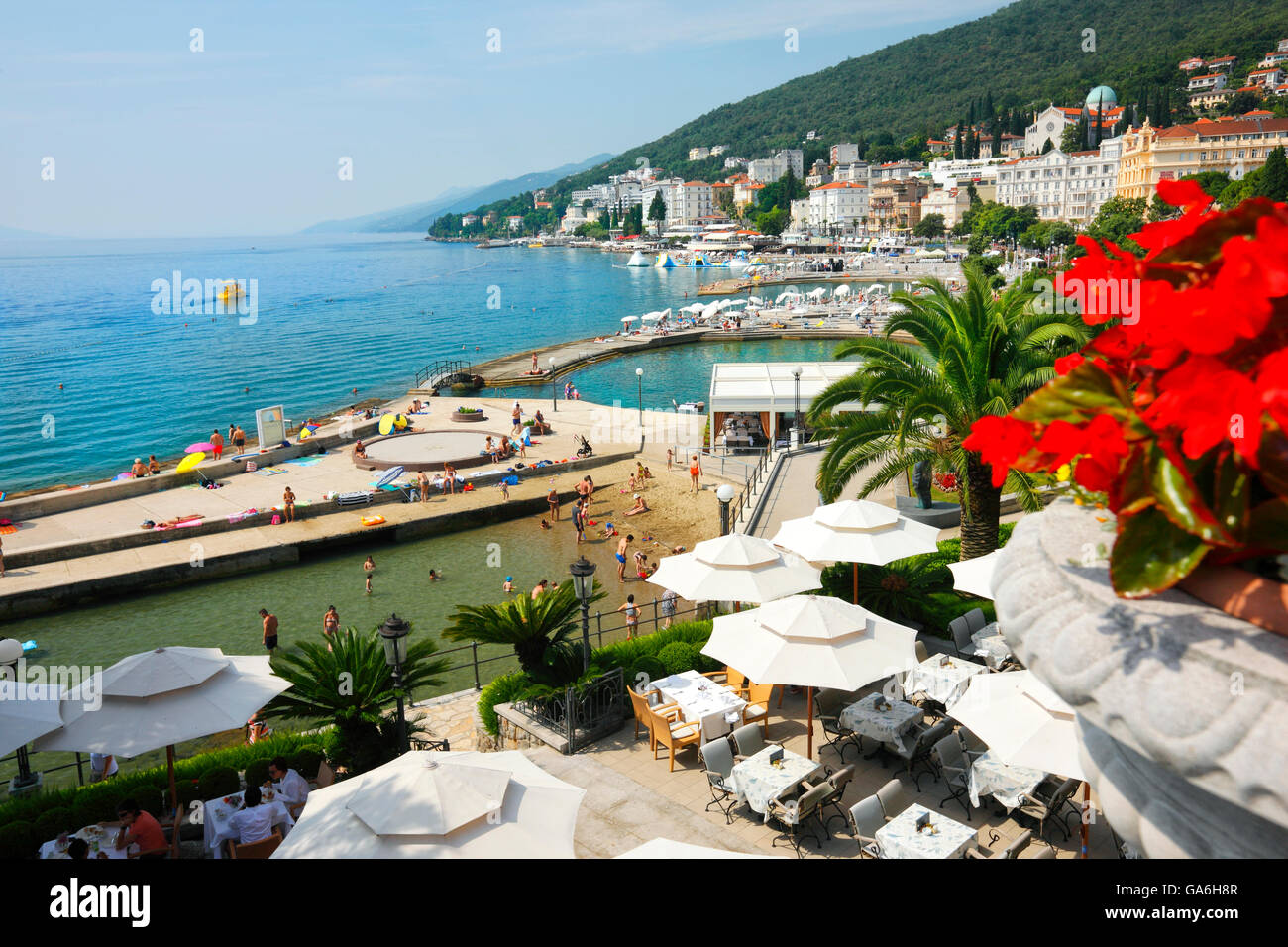 View to the beach in Opatija Stock Photo - Alamy
