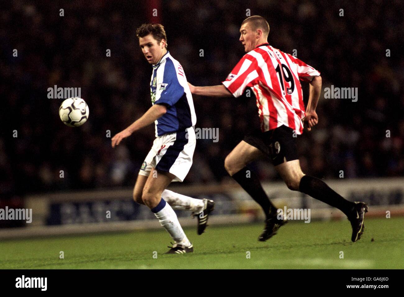 Blackburn Rovers' Nils-Eric Johansson shields the ball from Sunderland ...