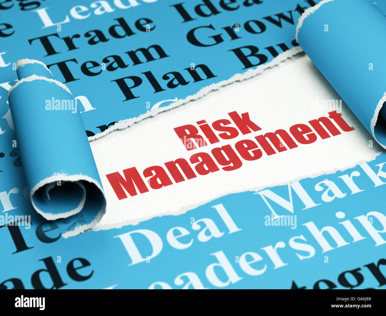 Finance concept: red text Risk Management under the piece of torn paper ...