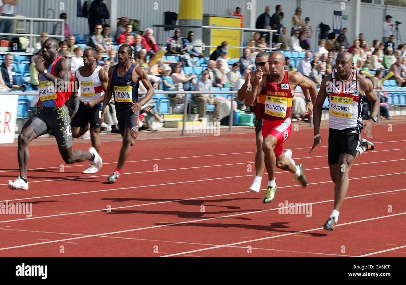 Marlon Devonish (right) wins his heat of the Mens 100 metres semi-final ...