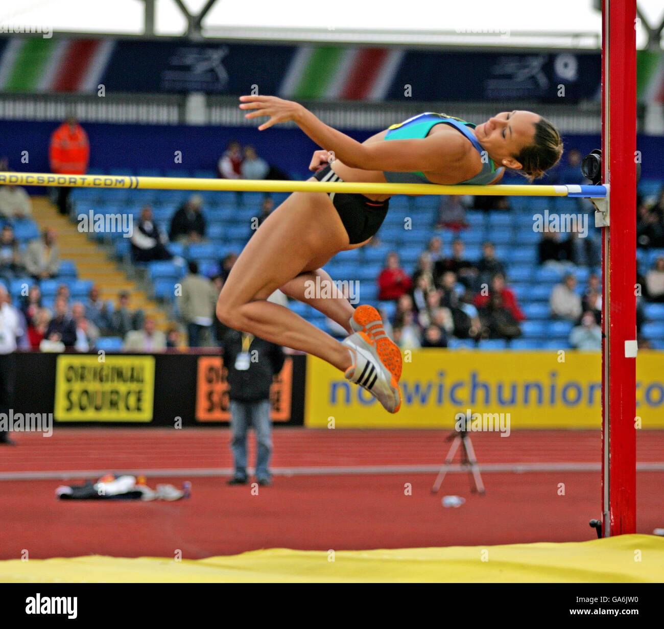 Jessica Ennis on her way to winning the Womens' High Jump during the ...