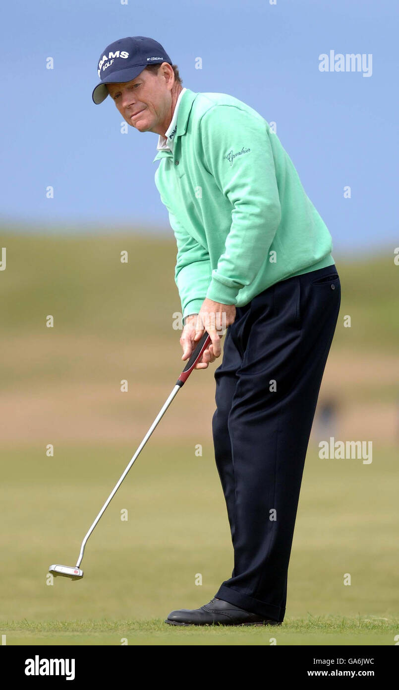 Tom Watson putts on the 14th green during the Senior British Open ...