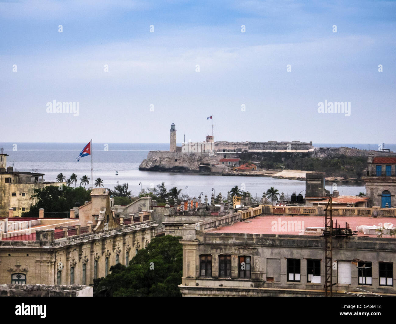 View of the lighthouse (faro) of Castillio del Morro from the old town ...